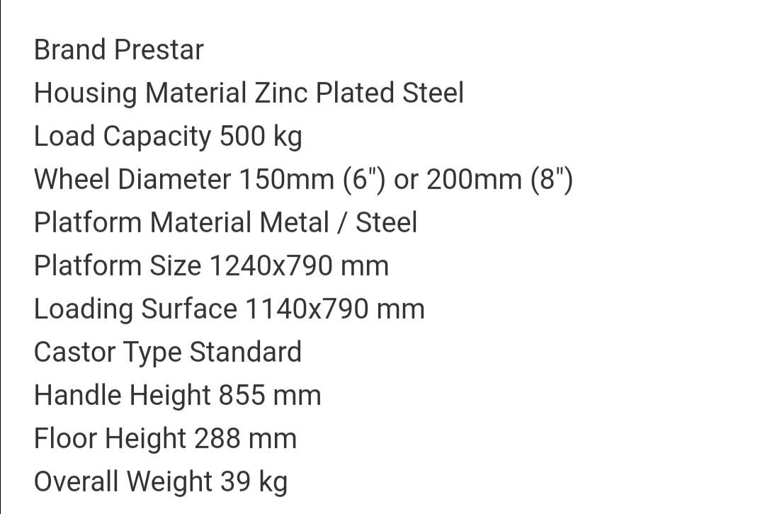 Prestar Trolley (Used) 500KG, Everything Else on Carousell