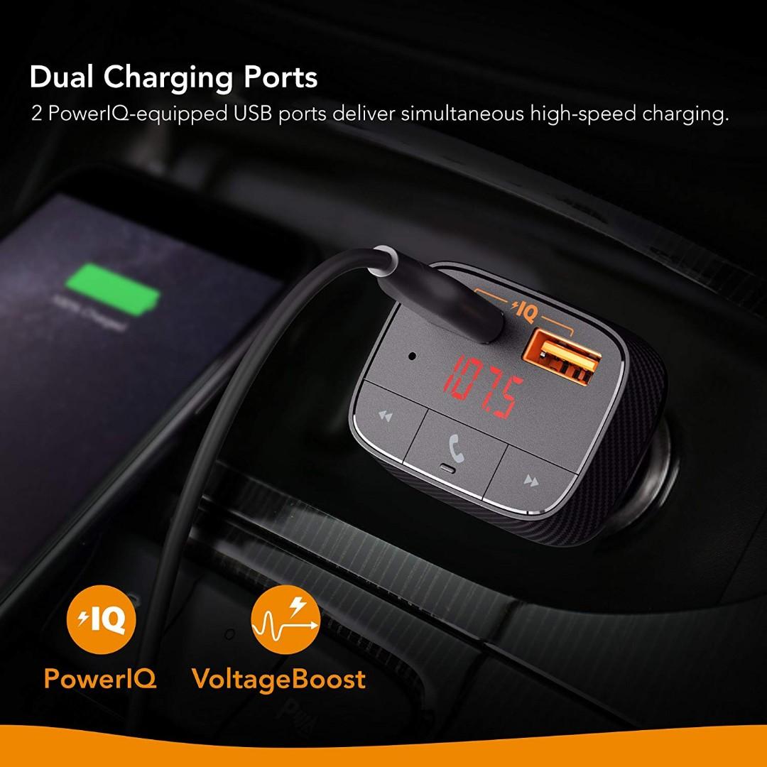 Roav by Anker, SmartCharge F0 FM Transmitter/Bluetooth Receiver/Car ...