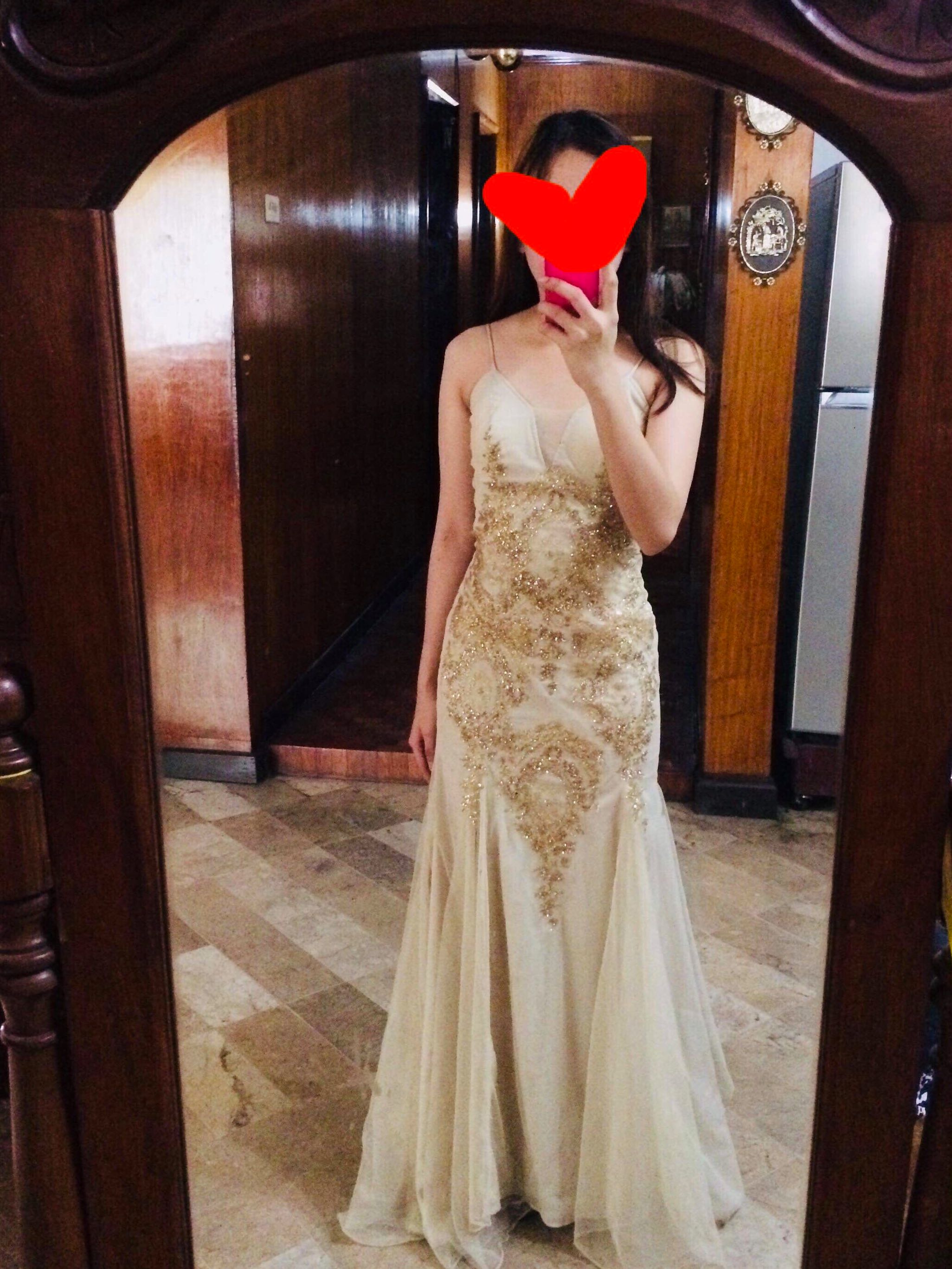Skin tone with Gold design Mermaid Gown , Women's Fashion, Dresses ...