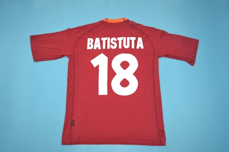 Roma 2000 Home Retro Football Jersey With Batistuta 18 Print, Men's ...
