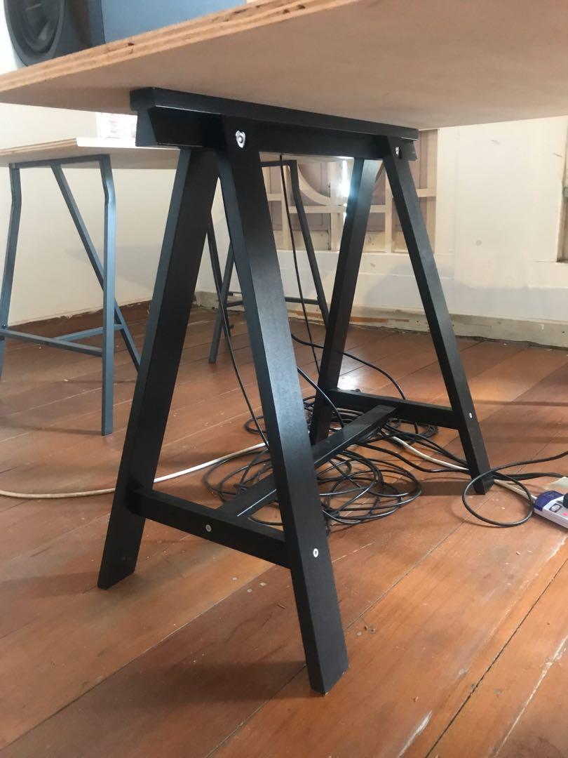 IKEA ODDVALD trestles and tabletop, Furniture, Tables & Chairs on Carousell