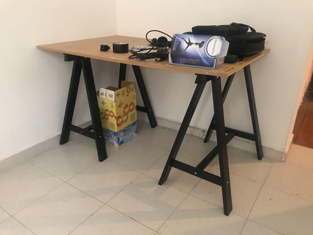 IKEA ODDVALD trestles and tabletop, Furniture, Tables & Chairs on Carousell