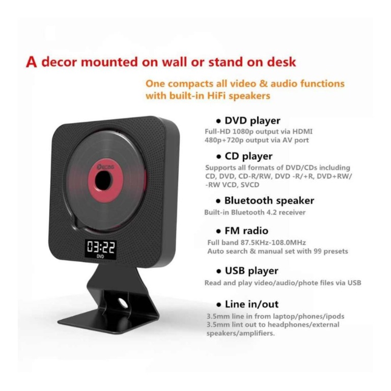 KECAG KC-608 - DVD/CD Player with Bluetooth Dual Speakers,Wall ...