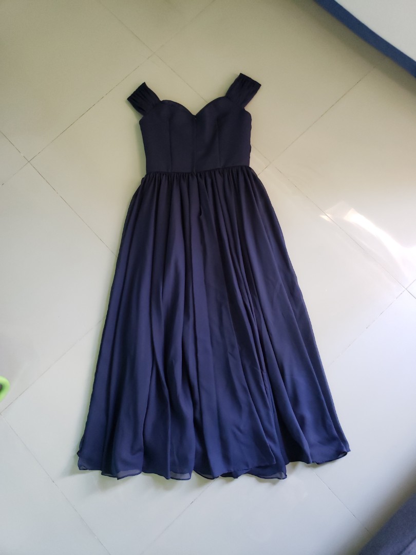 Midnight Blue Long Gown, Women's Fashion, Dresses & Sets, Evening ...