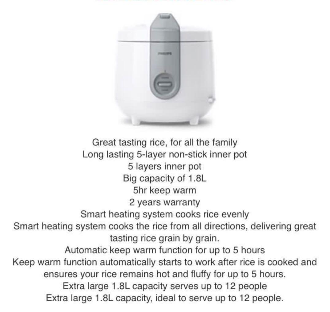 Philips HD3115 1.8L Rice Cooker (New), TV & Home Appliances, Kitchen ...