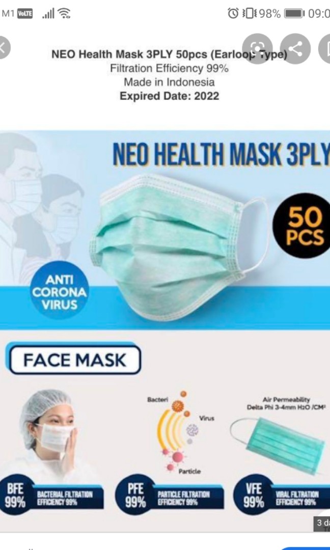 (READY STOCK) Neo Health 3ply, Health & Nutrition, Face Masks & Face ...