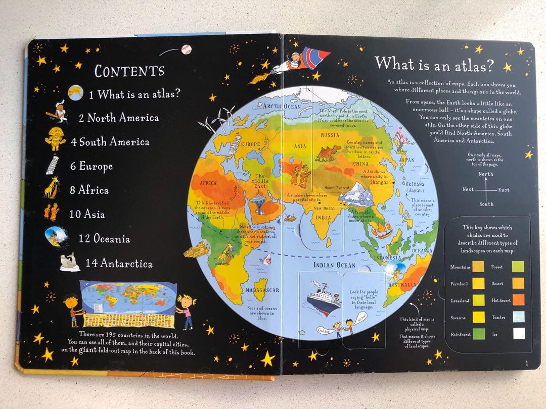 Usborne lift the flap picture atlas with giant fold up map, Hobbies ...