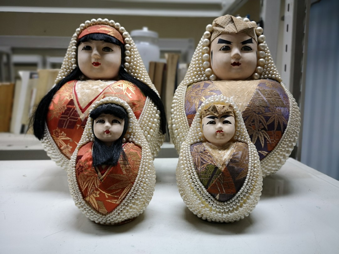 RARE Japanese Vintage Pearl Beads DARUMA BIG doll Set KIMONO KOKESHI ...