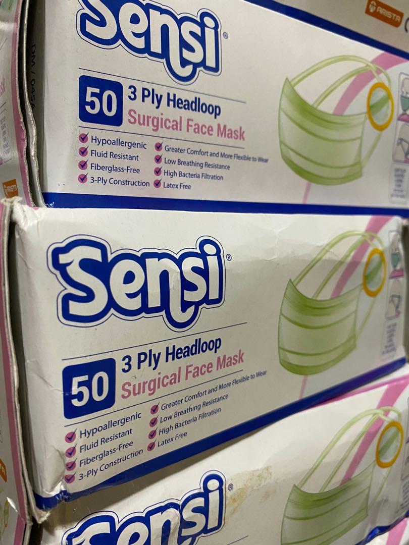 Sensi 3 Ply Surgical Mask Headloop, Health & Nutrition, Face Masks ...