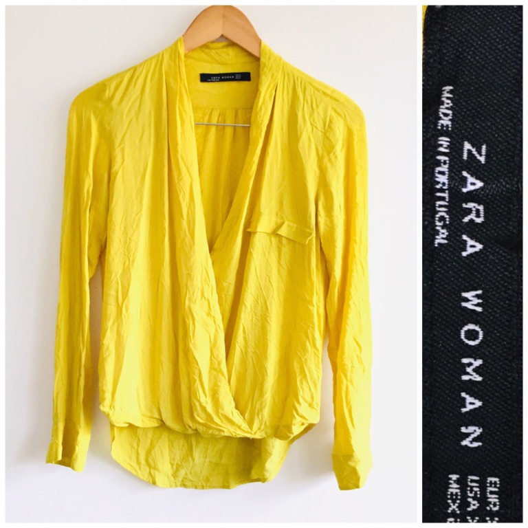 Zara Yellow Overlap Top, Women's Fashion, Tops, Blouses on Carousell
