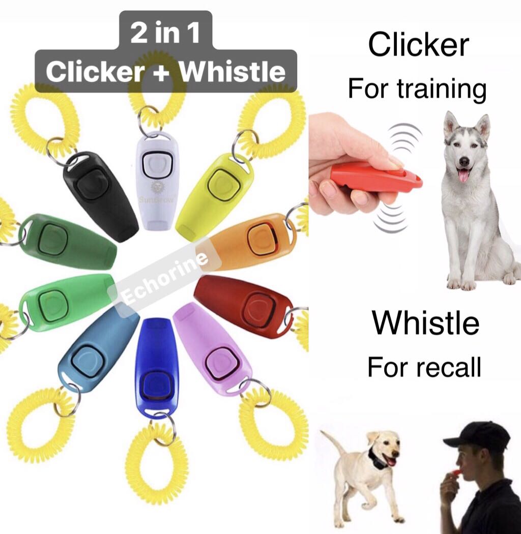 2 in 1 Clicker and Whistle Pet Training Tool with Wrist Scrap for Dogs ...