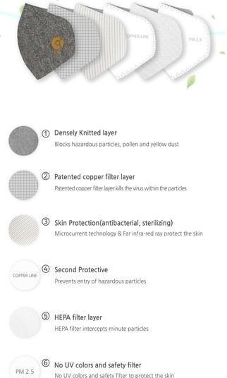 Copper Line Antibacterial Washable Mask (L) Made in Korea, Health ...