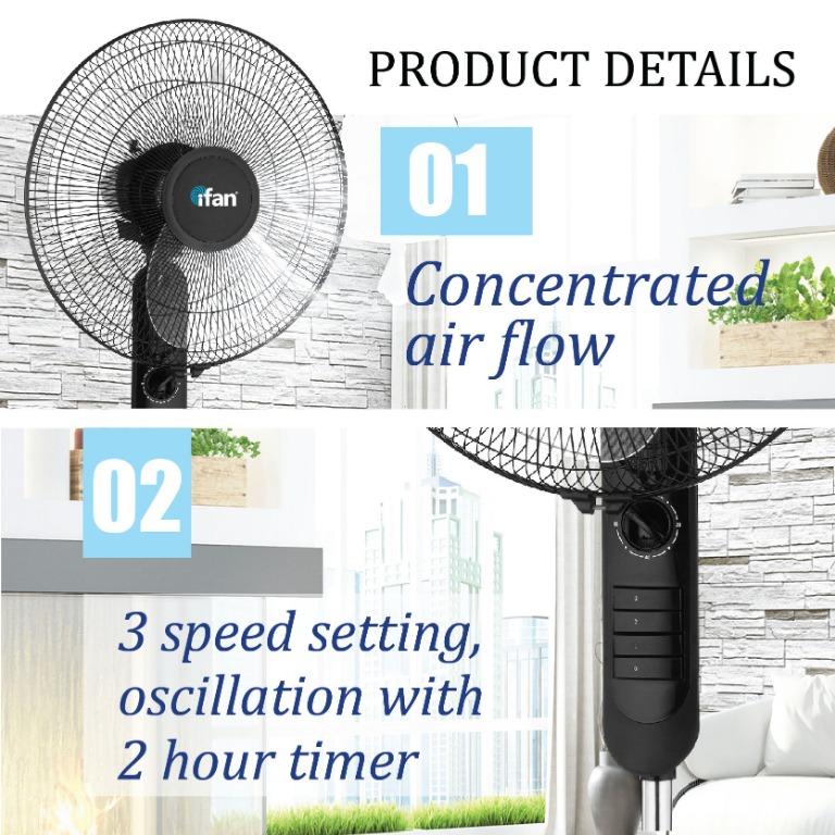 IFAN 16" STAND FAN WITH AIR CIRCULATOR (IF505), Furniture & Home Living ...