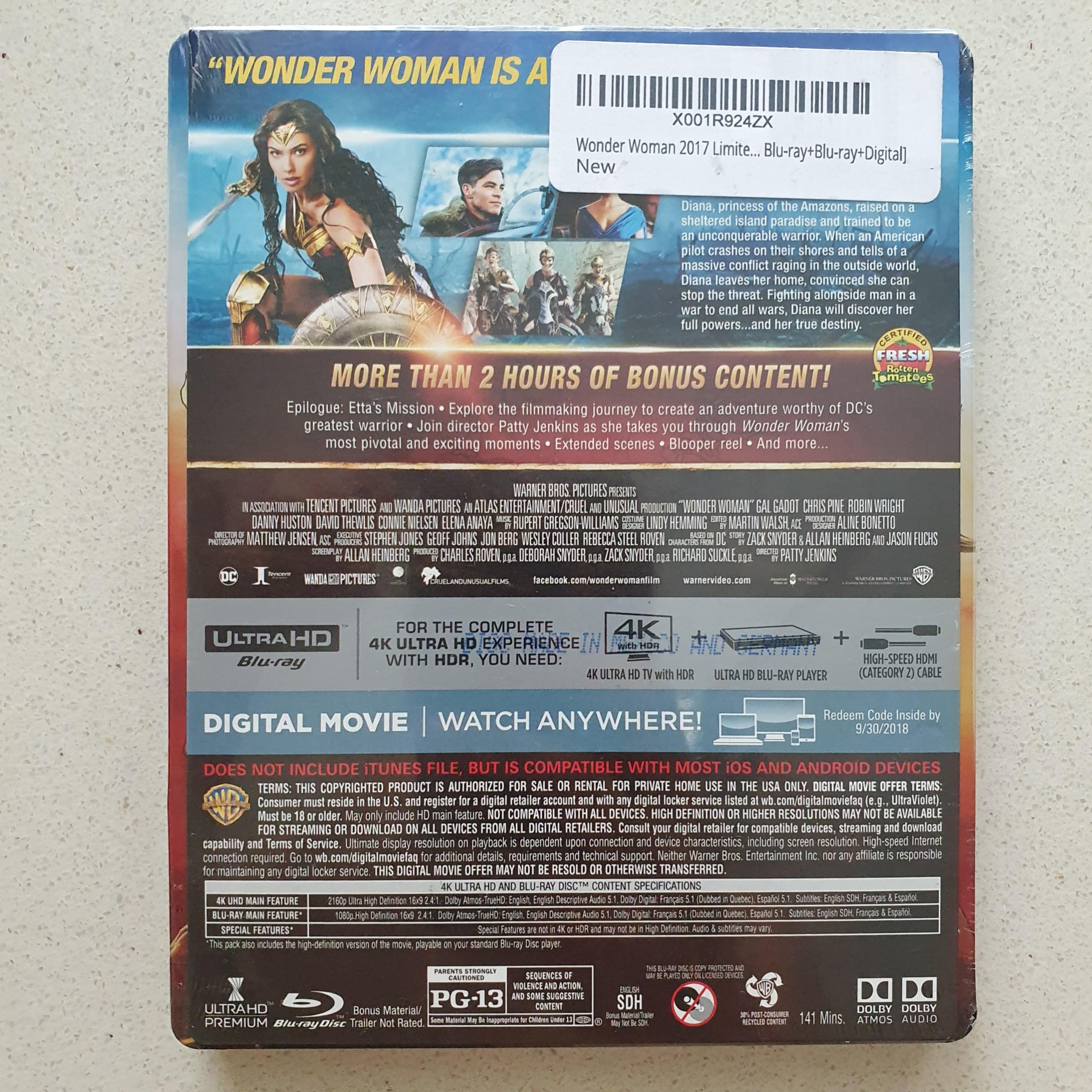 Wonder Woman 4K Steelbook Blu-ray DC Bluray, Music & Media, CDs, DVDs ...
