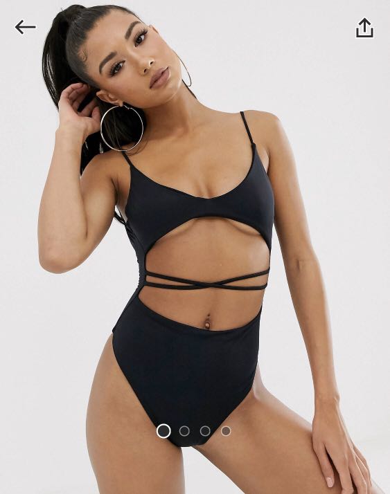 New- ASOS underboob cross waist black swimsuit (UK8), Women's Fashion, Swimwear, Bikinis ...