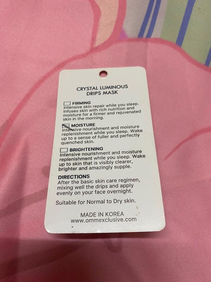 Omm crystal moisture drips mask, Beauty & Personal Care, Face, Face ...