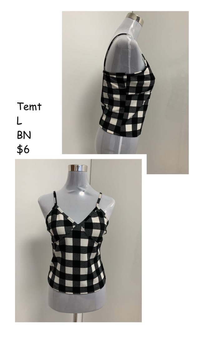 Temt Checkered Top, Women's Fashion, Tops, Sleeveless on Carousell