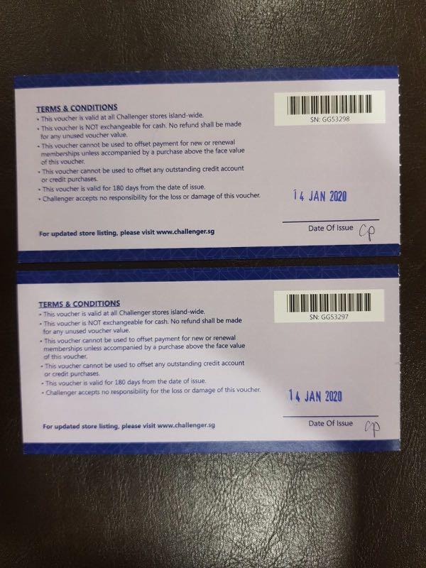 Challenger - 2 pieces of $50 vouchers, Tickets & Vouchers, Vouchers on ...