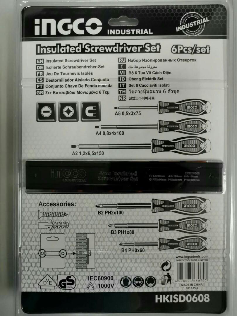 INGCO 6pcs Insulated screwdriver set (HKISD0608), Furniture & Home ...