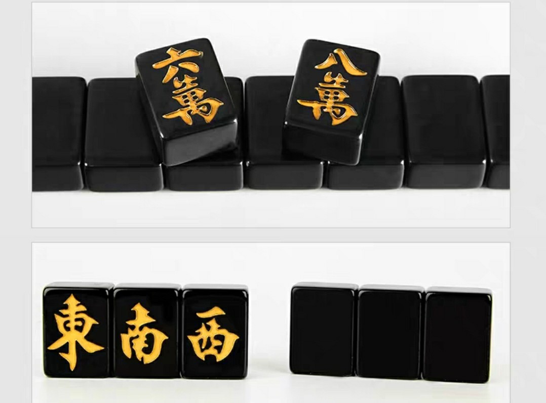 Mahjong Tiles Black with golden carving, Hobbies & Toys, Toys & Games ...