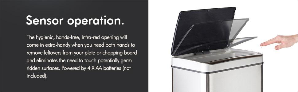 VonHaus Sensor Bin for Kitchen Waste - Automatic LED Motion Detection ...