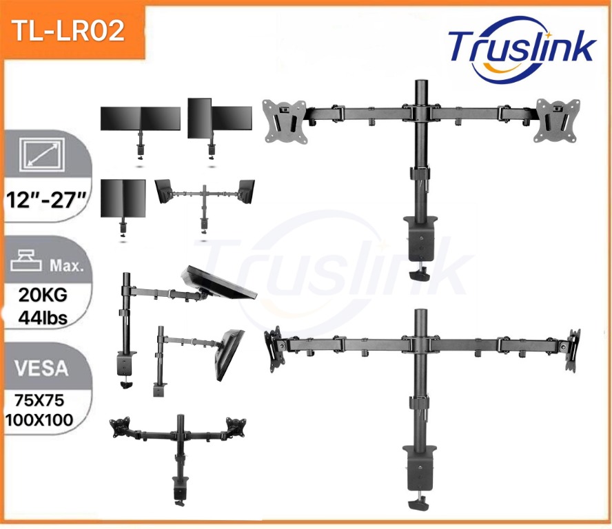Dual Monitor Desk Stand Table Clip Height Adjustable Full Motion Two ...