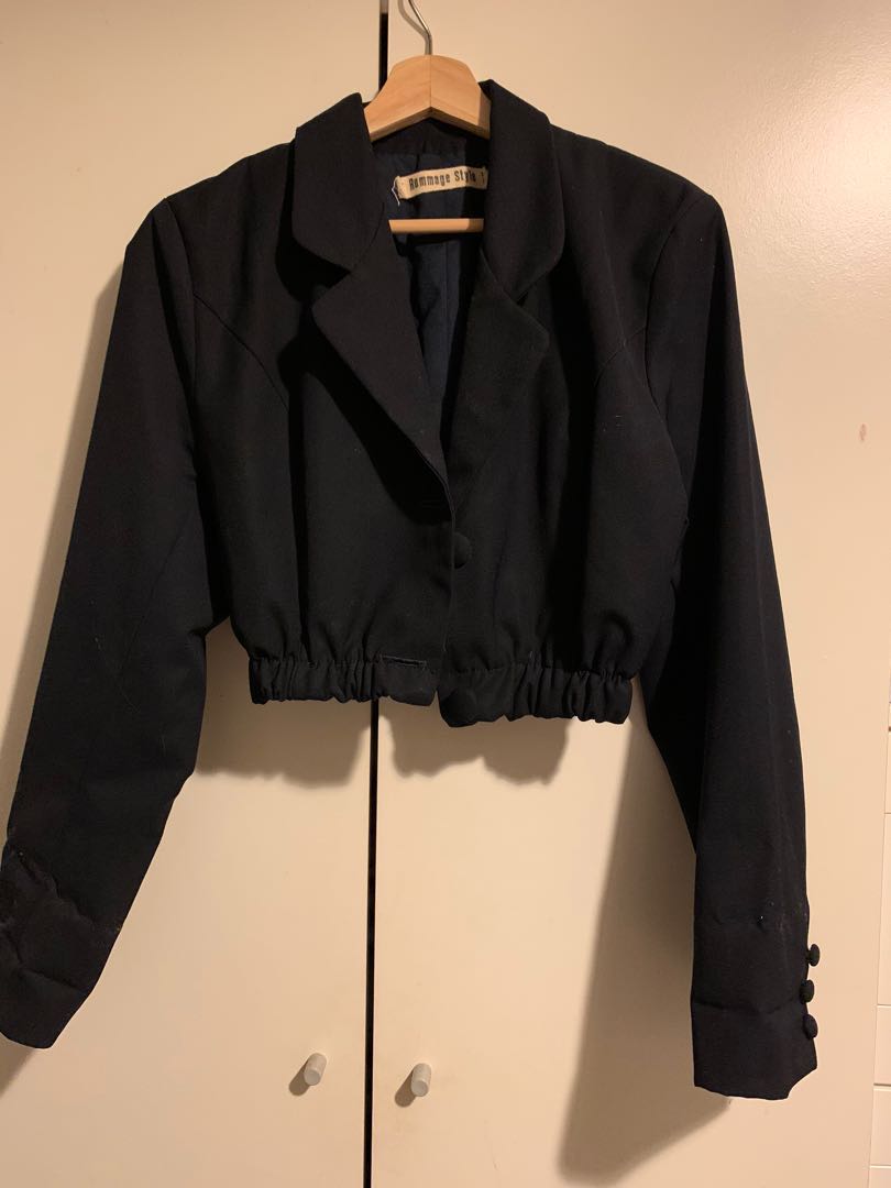 Navy Blue Cropped Jacket, Women's Fashion, Coats, Jackets and Outerwear ...
