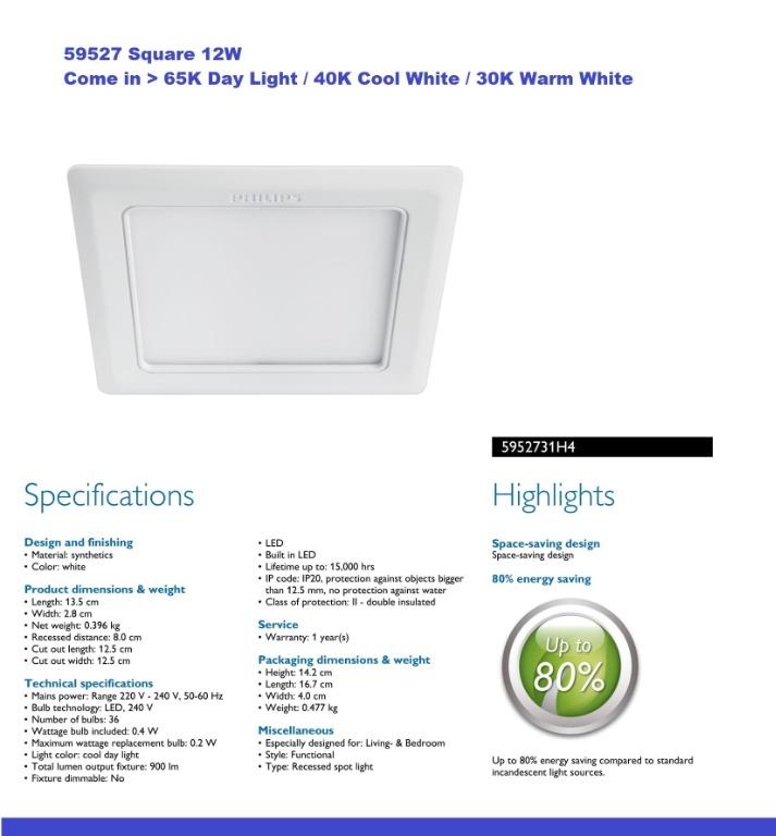 PHILIPS LED DOWNLIGHT -ROUND / SQUARE, Furniture & Home Living ...