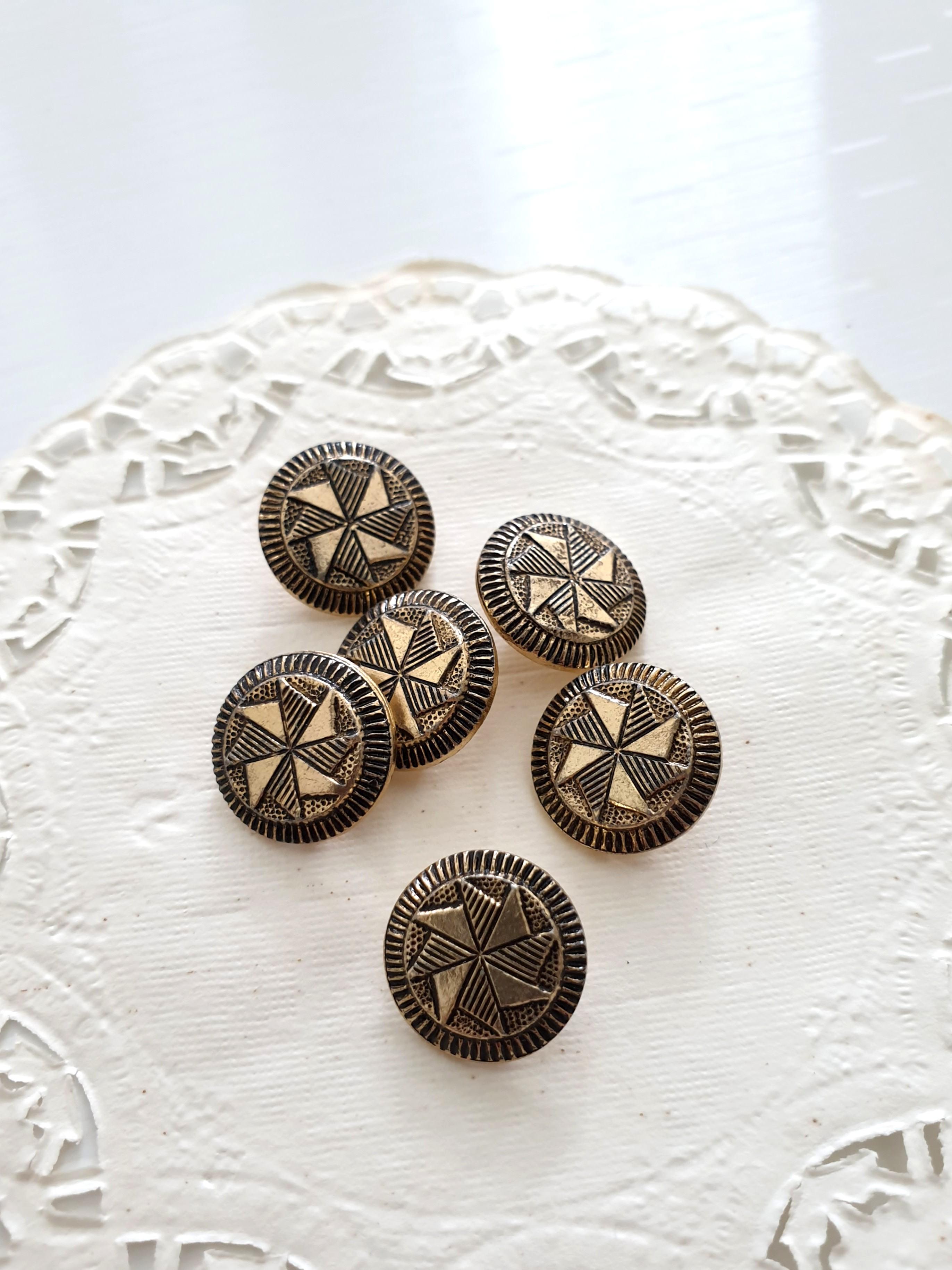 6 gold pinwheels in round shank buttons, Hobbies & Toys, Stationery ...