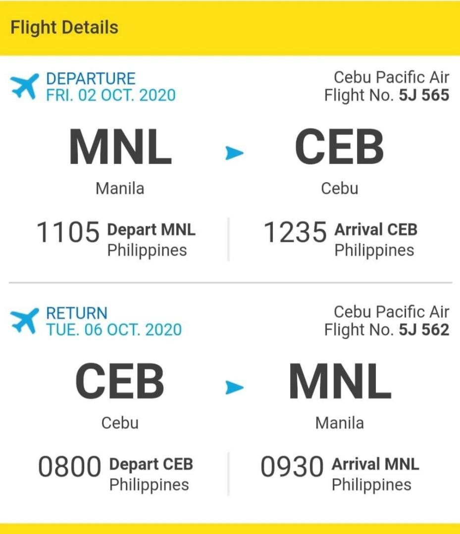 Manila Cebu RT cebu pacific oct, Hobbies & Toys, Travel, Travel ...