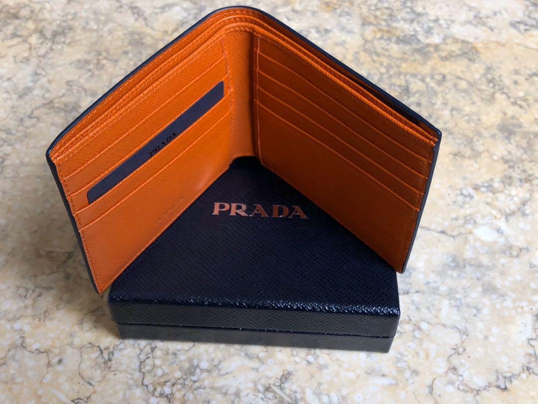 Prada Orange Saffiano Leather Bi-fold Wallet for Men, Men's Fashion ...