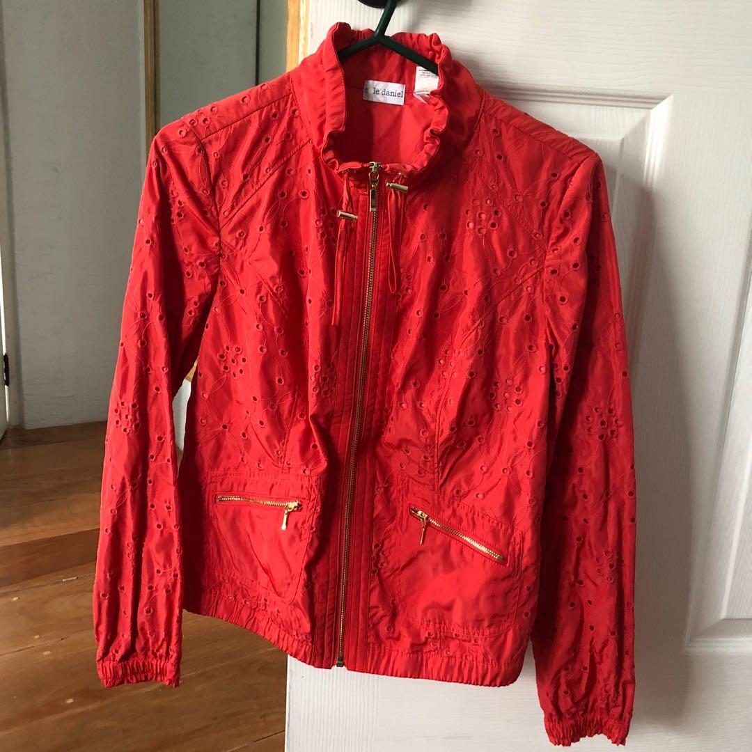 Red Eyelet Jacket, Women's Fashion, Coats, Jackets and Outerwear on ...