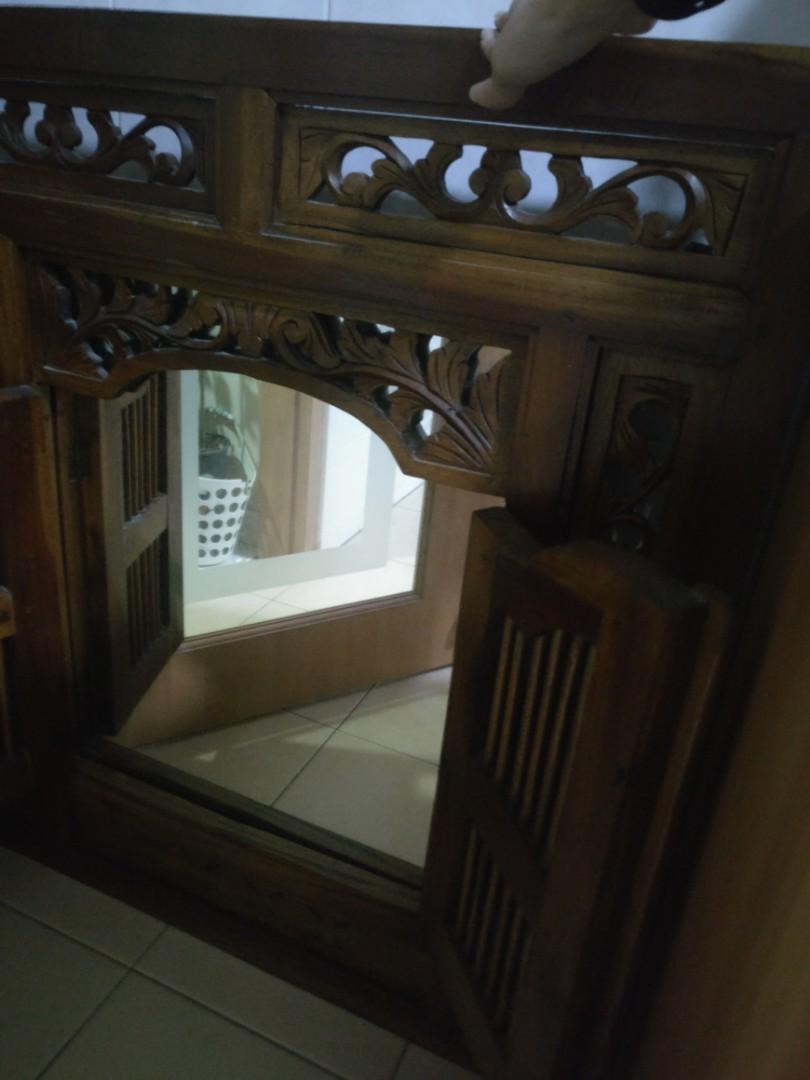 Vintage Rosewood Balinese Carving with Window Open Mirror, Furniture ...
