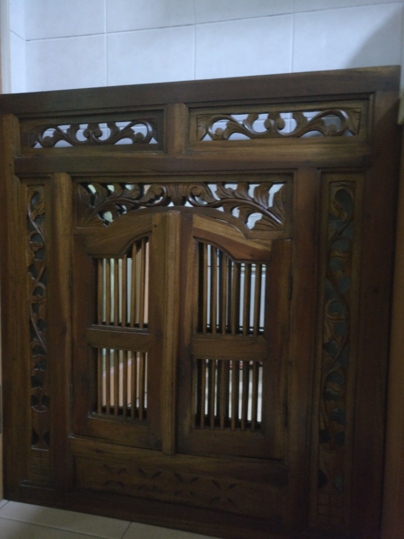 Vintage Rosewood Balinese Carving with Window Open Mirror, Furniture ...
