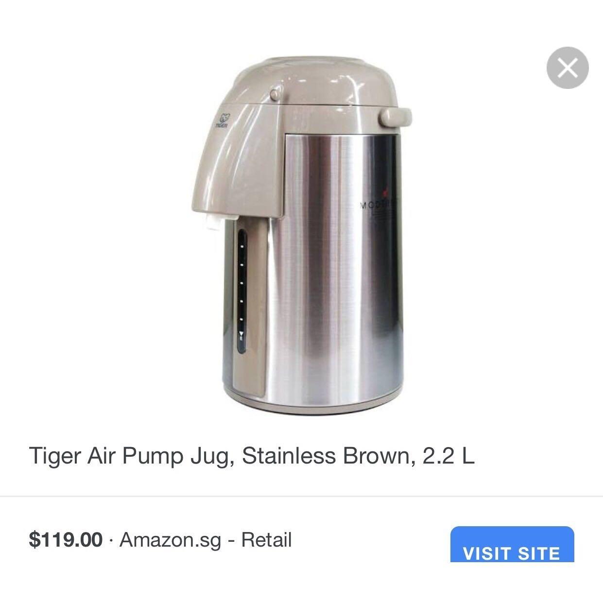 TIGER Stainless Steel Thermal Air Pump Jug, TV & Home Appliances, Kitchen Appliances, Water ...