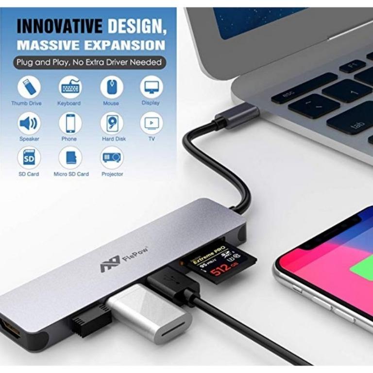 USB C Hub Multiport Adapter, 電腦＆科技, 電腦周邊及配件, 電腦線、轉接線及轉換器 - Carousell