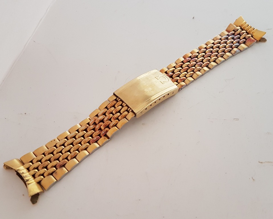 Vintage Omega Watch Band, 19 mm Gold Plated, Gold-filled, Beads design ...
