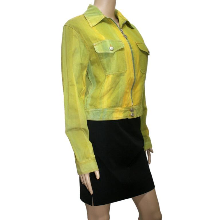 Moschino Vintage Yellow Green Denim Jacket - Unisex, Men's Fashion ...
