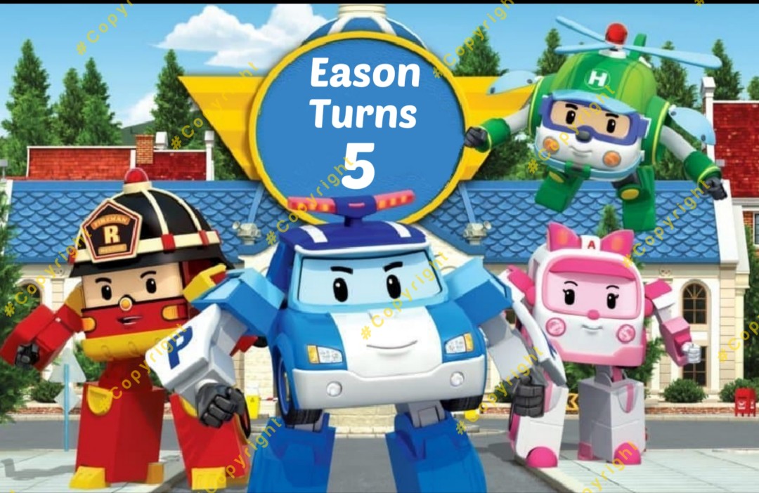 Customized Robocar Poli birthday stickers, Hobbies & Toys, Stationery ...