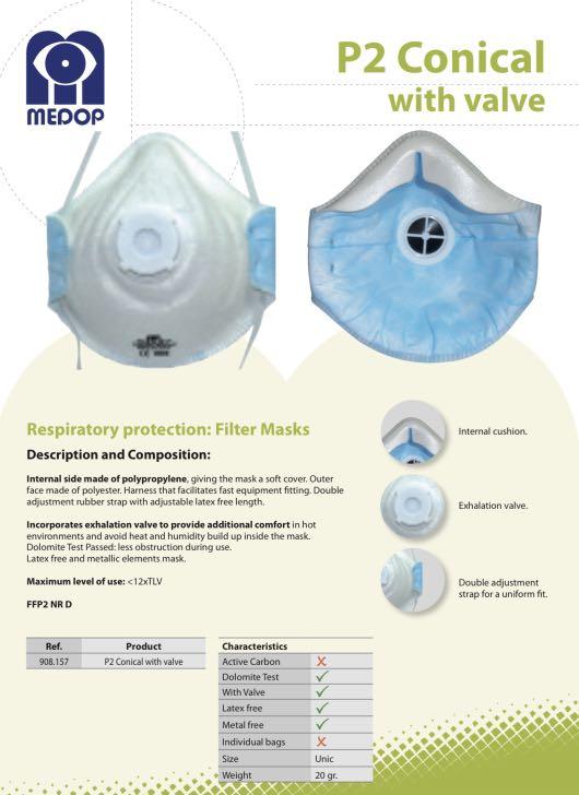 Medop P2 preformed valve C series FFP2 particle filtering mask. 10 ...