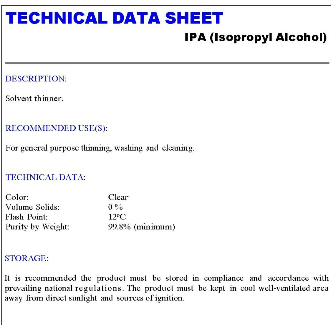 Isopropyl alcohol (IPA) 99% pure 250ml, Health & Beauty, Makeup on ...