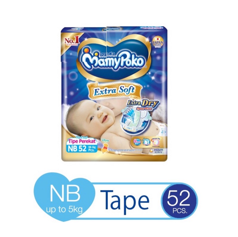 Mamypoko New Born Diaper (52 pcs), Babies & Kids, Bathing & Changing ...