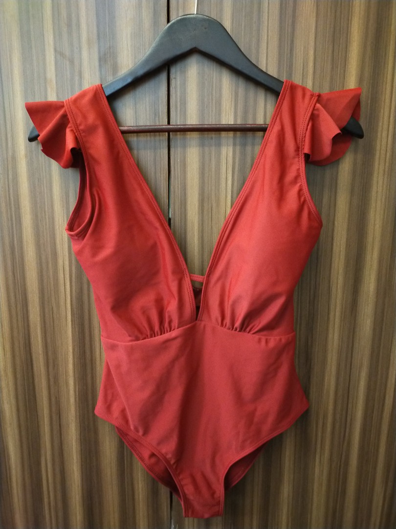 Maroon One Piece Swimsuit - Medium, Women's Fashion, Swimwear, Bikinis ...