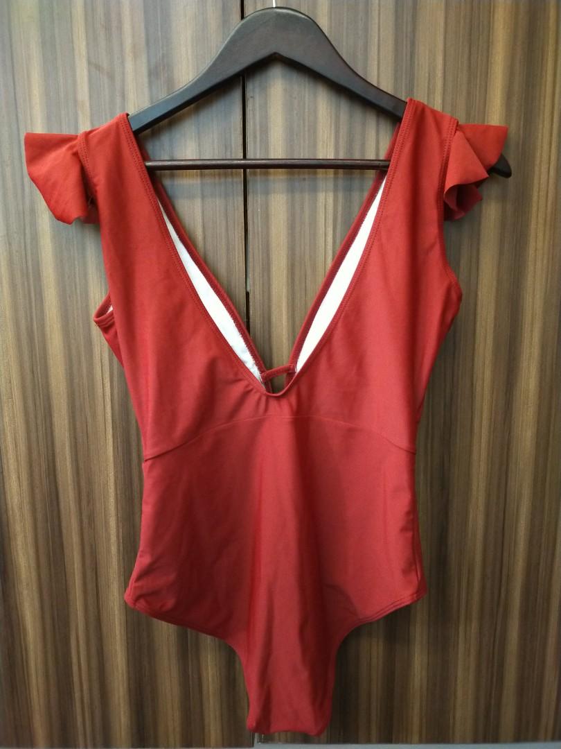Maroon One Piece Swimsuit - Medium, Women's Fashion, Swimwear, Bikinis ...