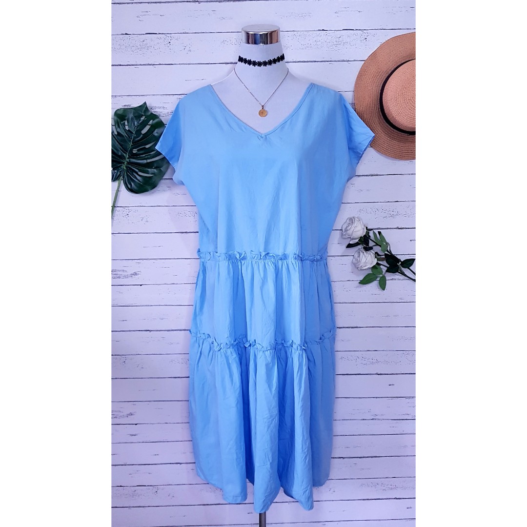 Ruffled Midi Dress (baby blue), Women's Fashion, Dresses & Sets ...