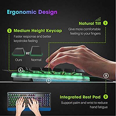 VicTsing Gaming Keyboard USB Wired Keyboard, Quiet All-Metal Panel ...