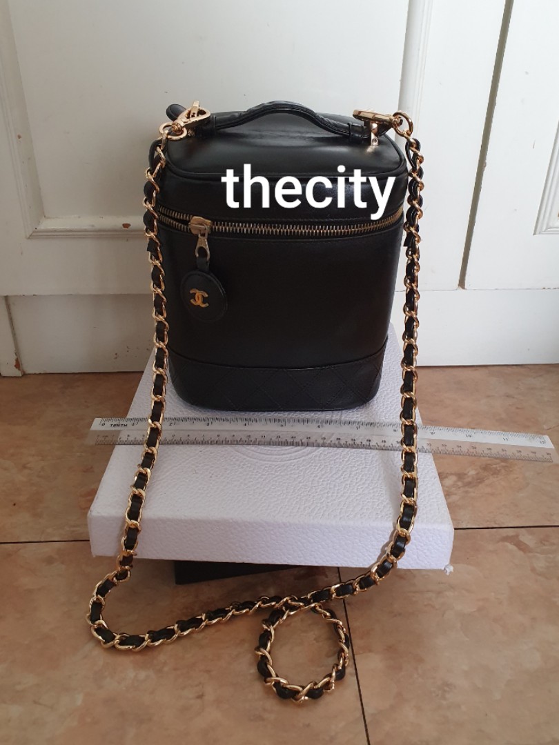 AUTHENTIC CHANEL TALL LAMBSKIN LEATHER VANITY BAG - BLACK COLOUR- CLEAN ...