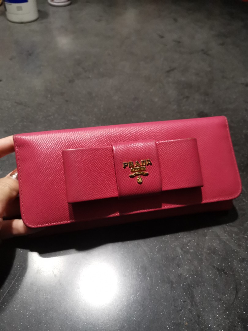 Authentic Prada Wallet(Pink ribbon), Luxury, Bags & Wallets on Carousell