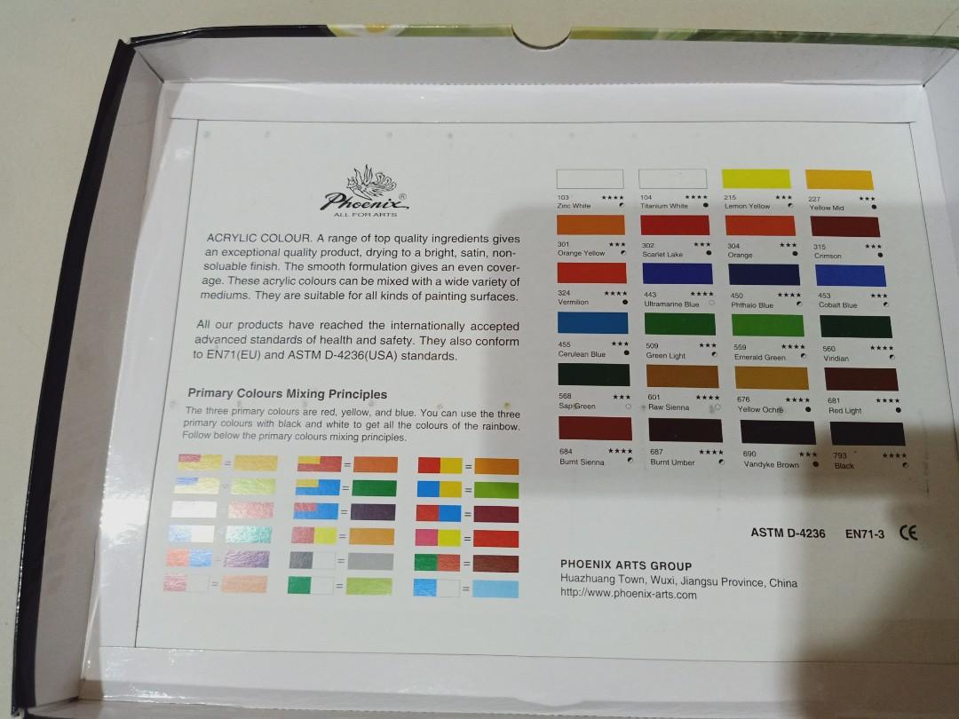 Phoenix Artist's Acrylic Colour Set 24 Fine Colours, Desain & Kerajinan ...
