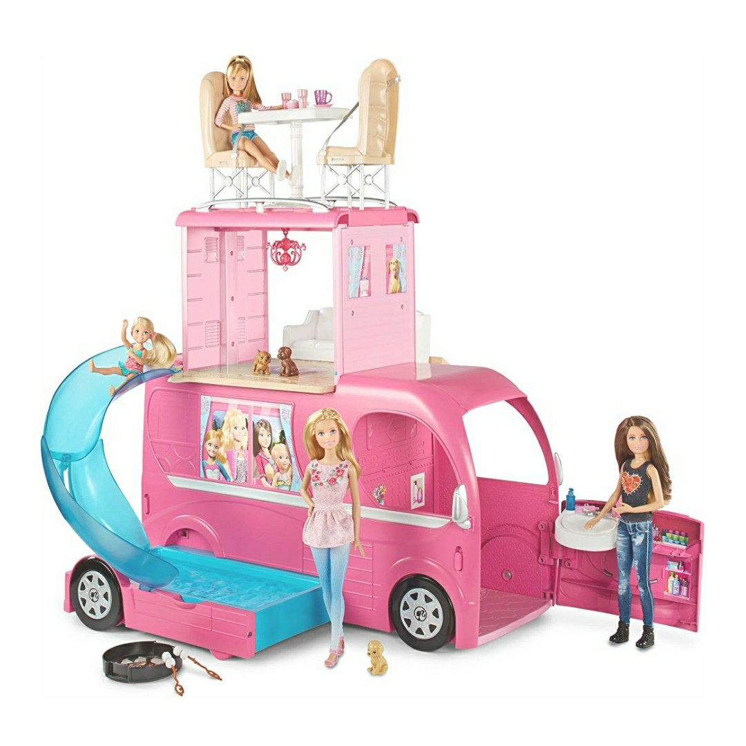 (PO) BN Barbie 3-Storey Pop-Up Fully Furnished DreamCamper Camper Van ...